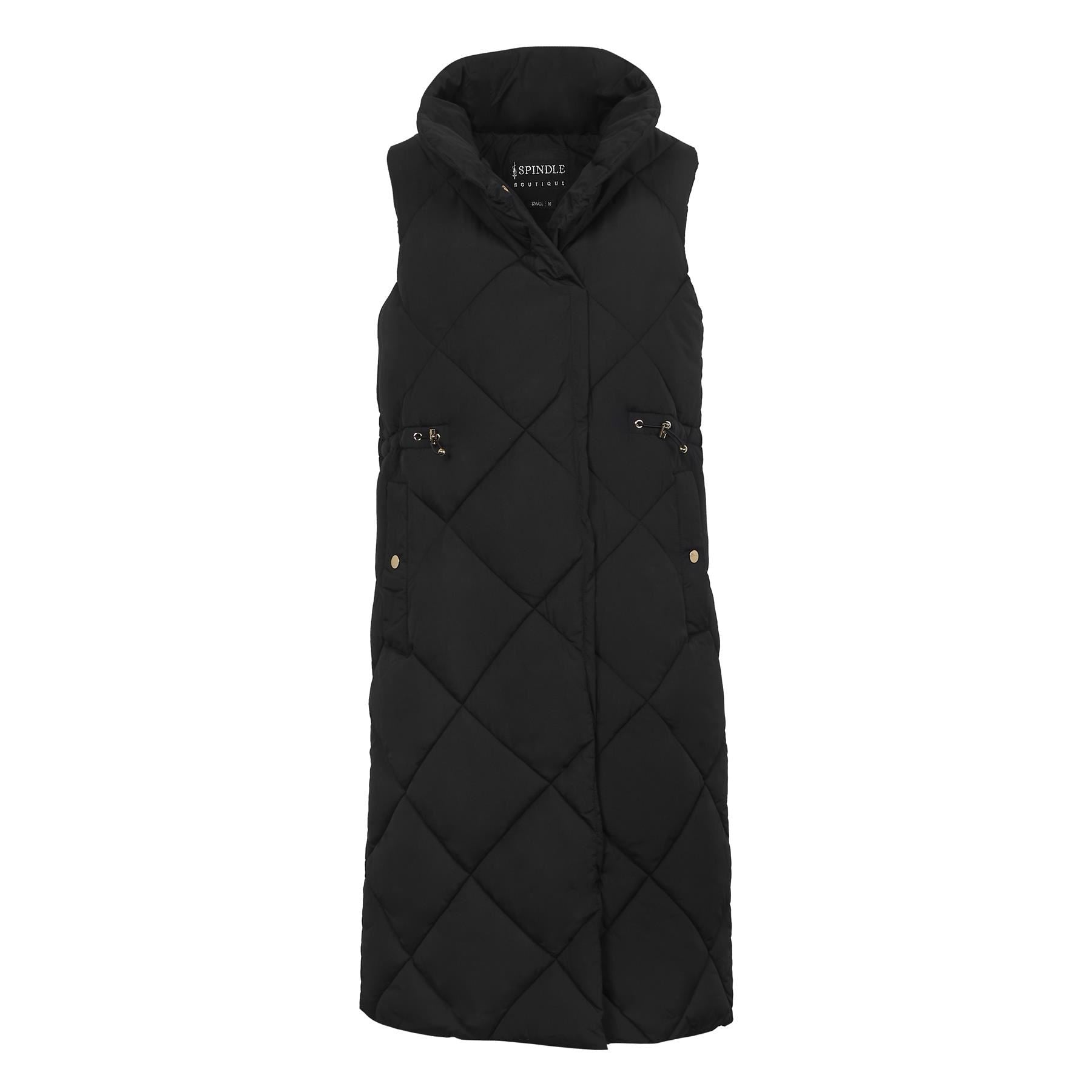 Spindle Womens Diamond Quilted Padded Long Sleeveless Jacket Funnel Ne ...